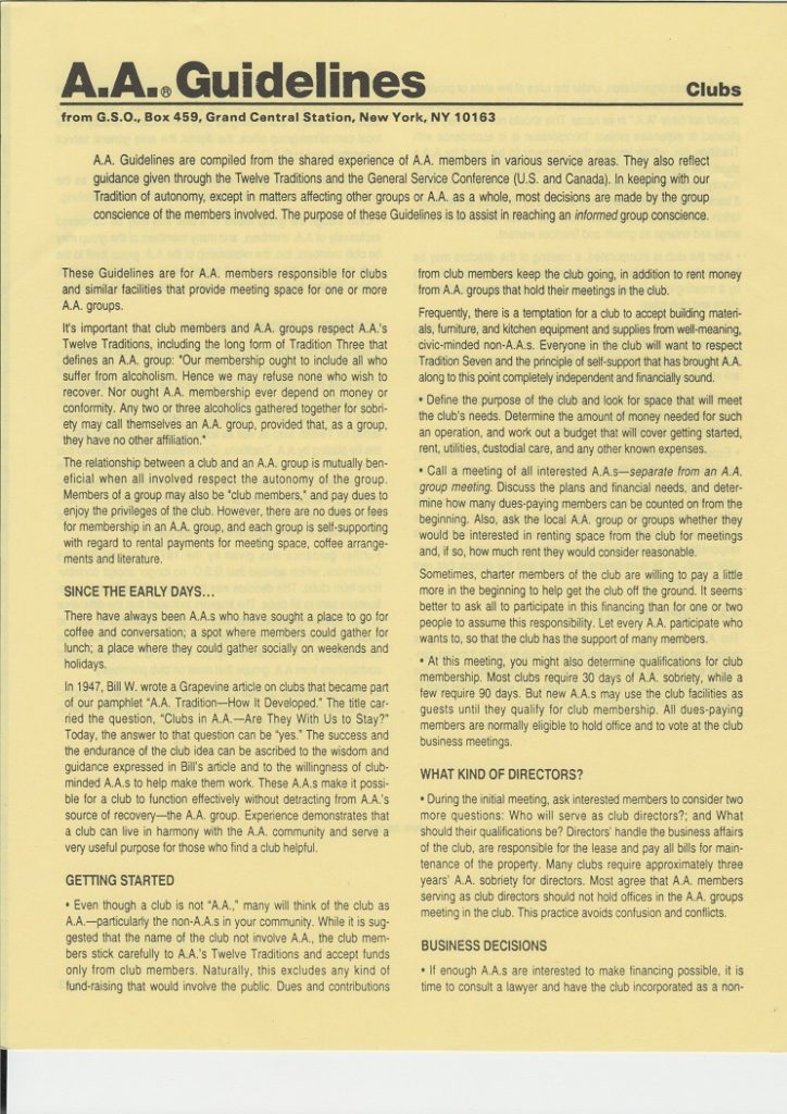 Guidelines - Clubs - Alcoholics Anonymous Aotearoa/New Zealand