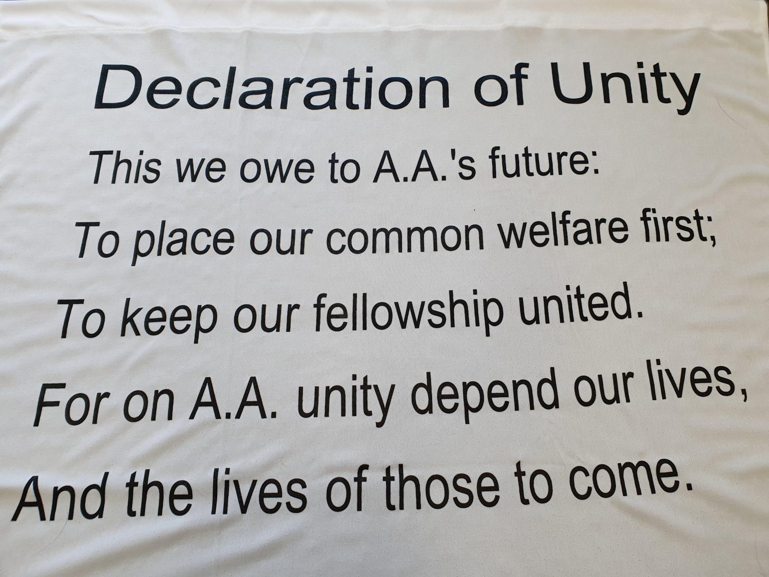 "Declaration of Unity" Banner - Alcoholics Anonymous Aotearoa/New Zealand